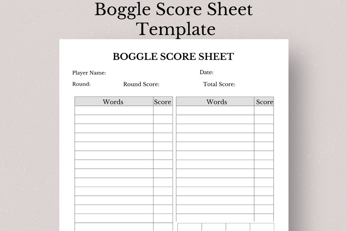 Boggle Score Sheet Template, Printable Boggle Score Sheet, Card Game ...