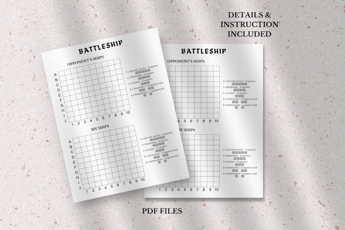 Printable Battleship Game Template, Travel Activity (PDF Download) - Etsy