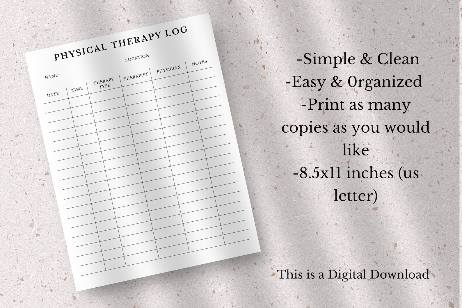 Physical Therapy Log, Physical Therapy Template, Physical Therapy ...