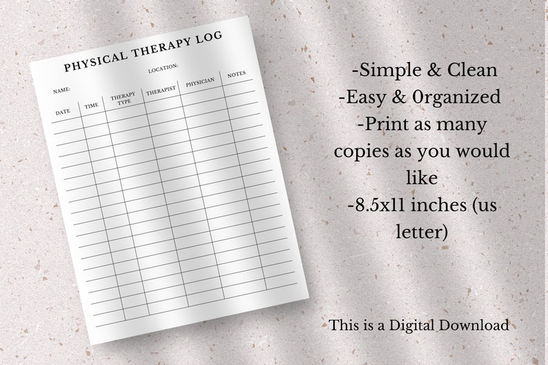 Physical Therapy Log, Physical Therapy Template, Physical Therapy ...