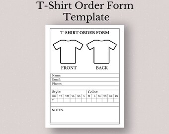 T-shirt Order Form, T-shirt Order Form Template PDF, Clothing Order ...