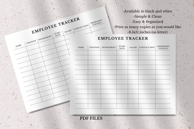 Employee Tracker Printable PDF | HR Staff Info Sheet | Business HR Form ...