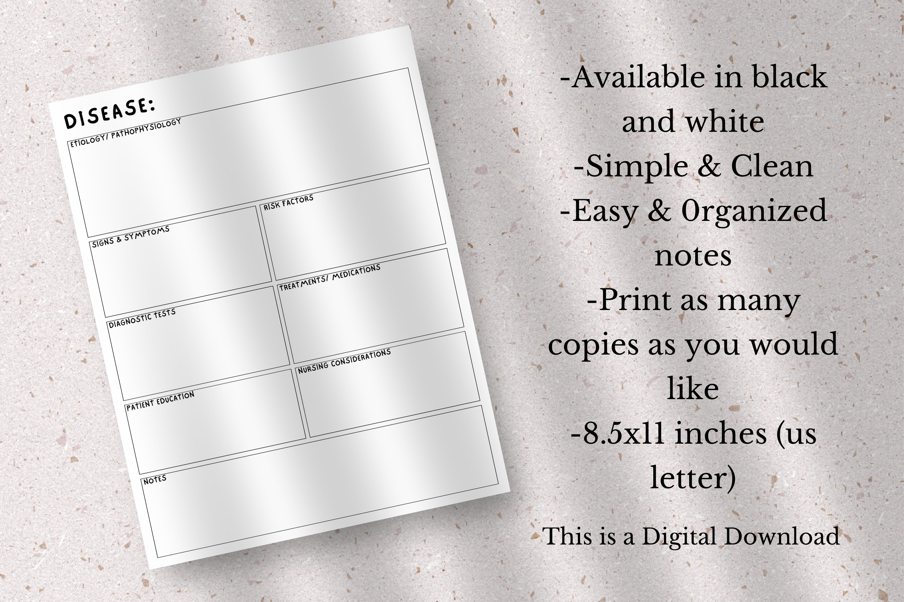 Disease Notes Template, Pathophysiology Study Guide (printable PDF) - Etsy