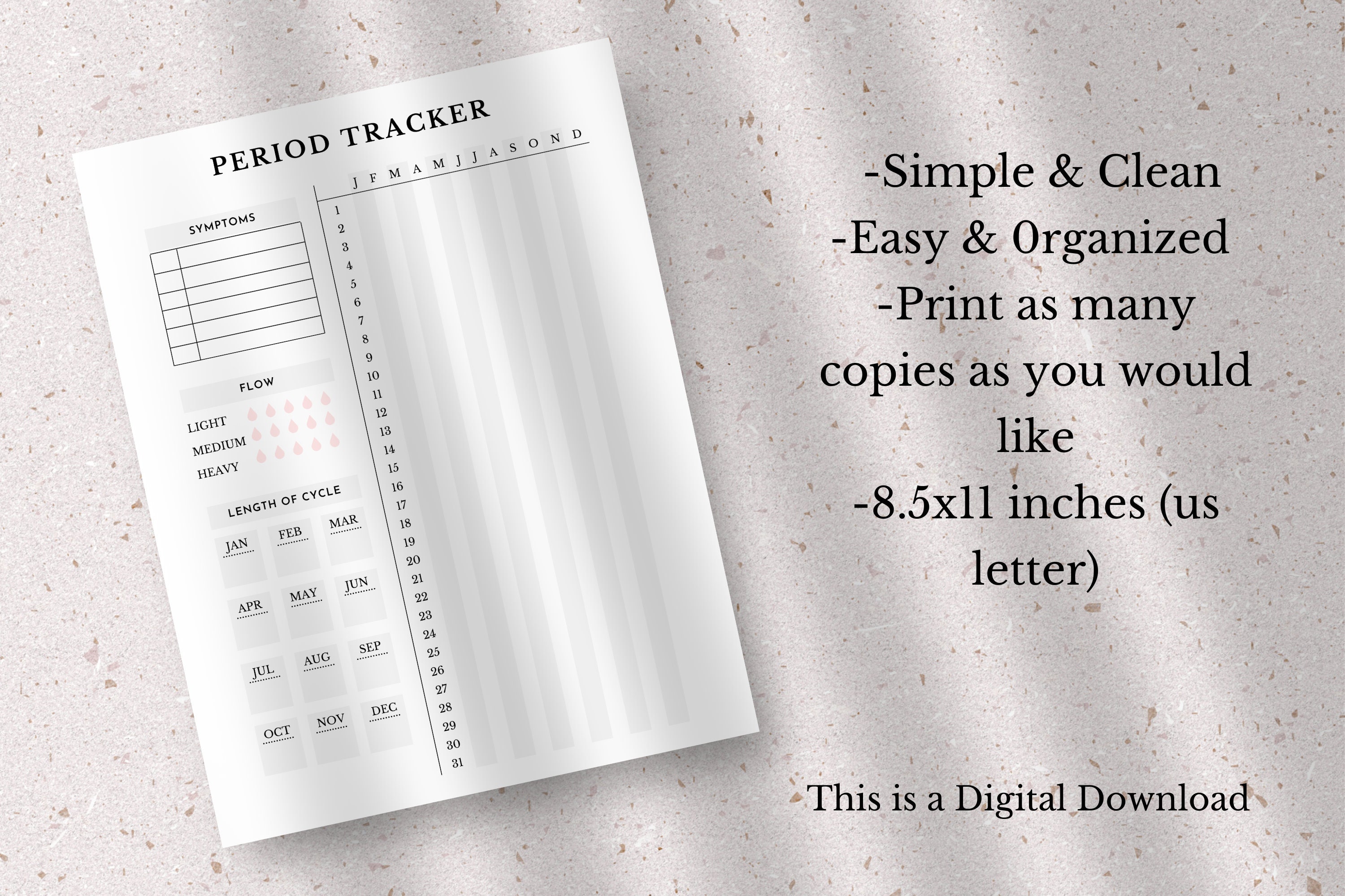 Period Tracker Template, Period Flow Tracker, Period Symptoms Tracker ...