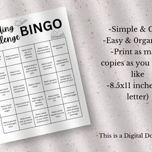 Reading Challenge Bingo Game Printable Fun Book Tracker Reading Log ...