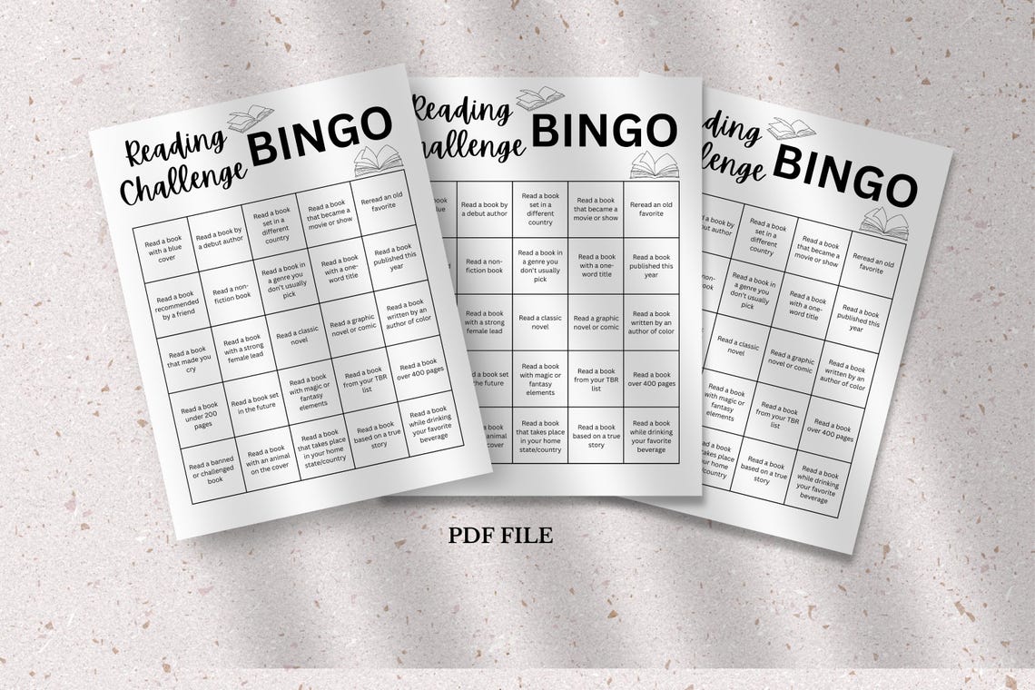 Reading Challenge Bingo Game Printable Fun Book Tracker Reading Log ...