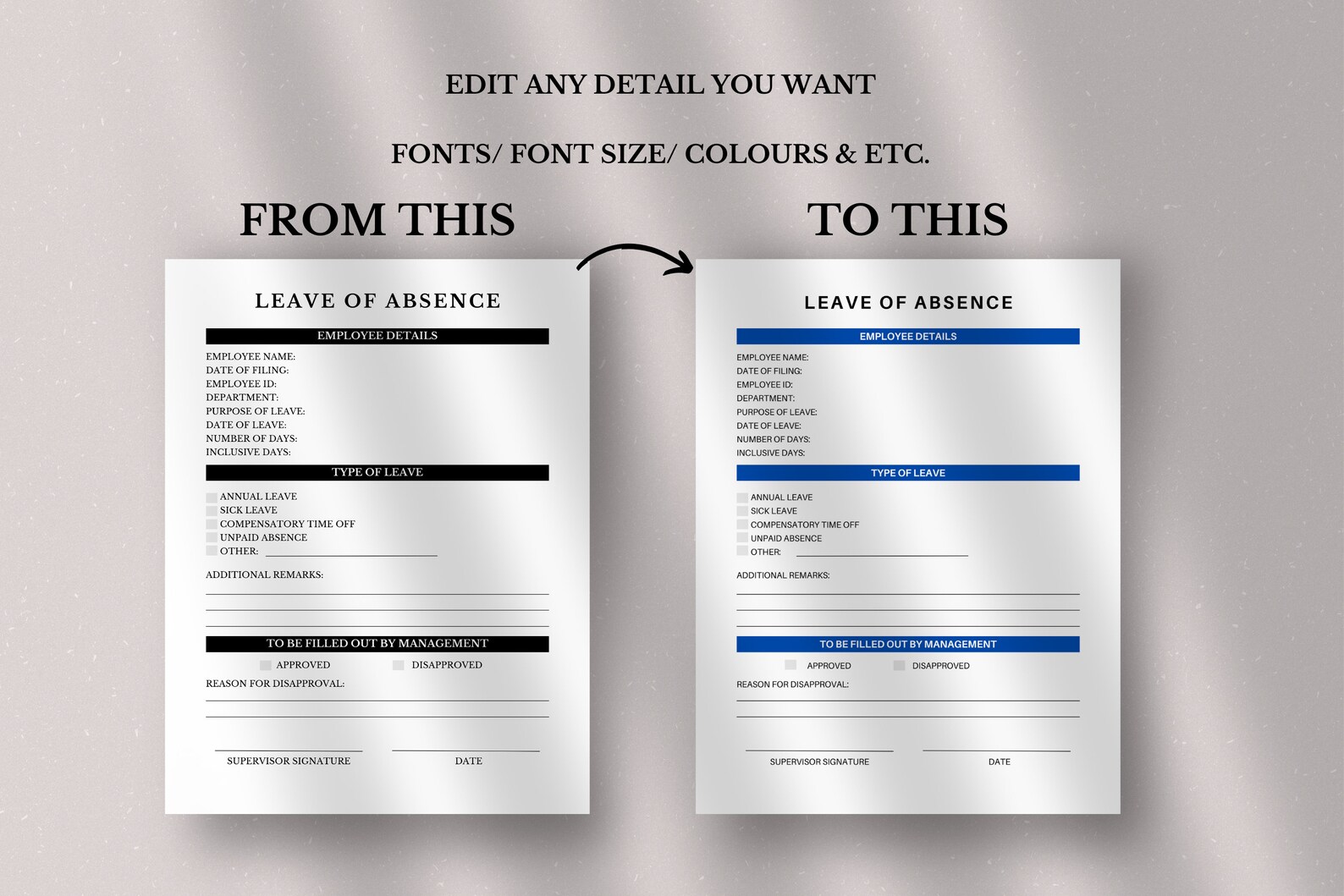 Editable Leave of Absence Form Template, Employee Leave of Absence ...