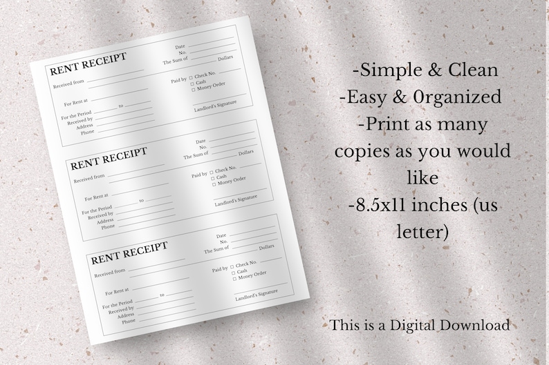 Printable Rent Receipt Template, Landlord Forms (PDF) - Etsy