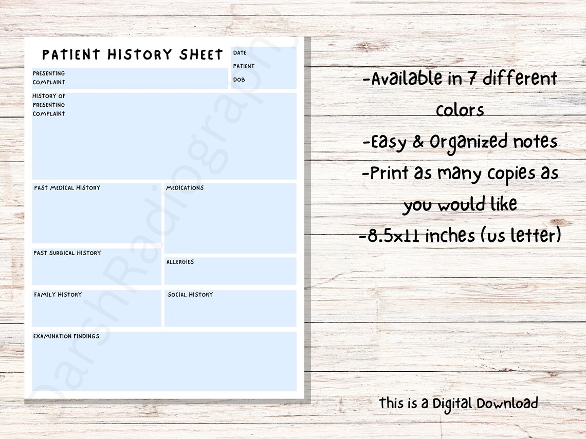 Patient History Taking Sheet for Medicine/pa/nursing/dentistry, Patient ...