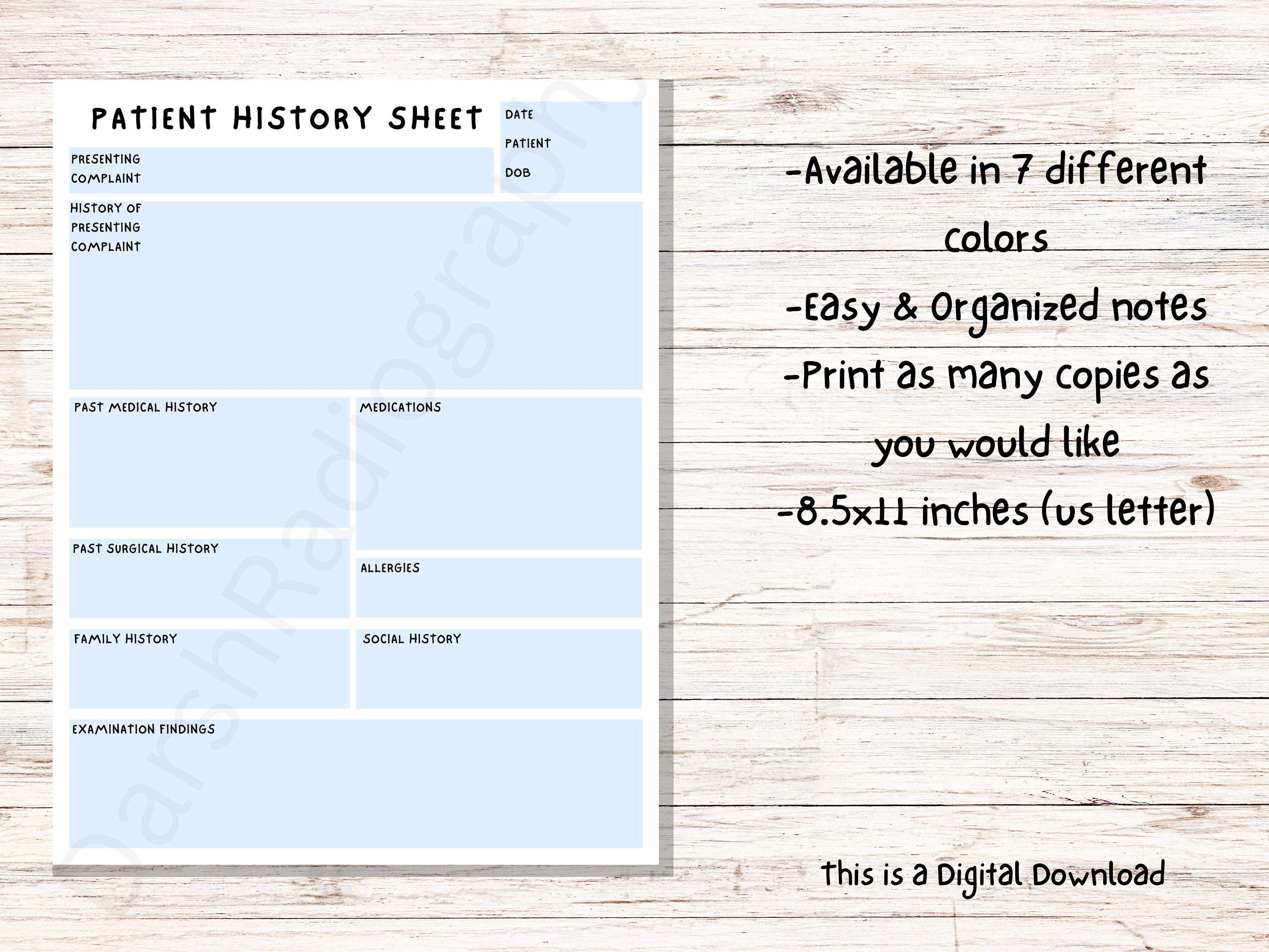 Patient History Taking Sheet for Medicine/pa/nursing/dentistry, Patient ...