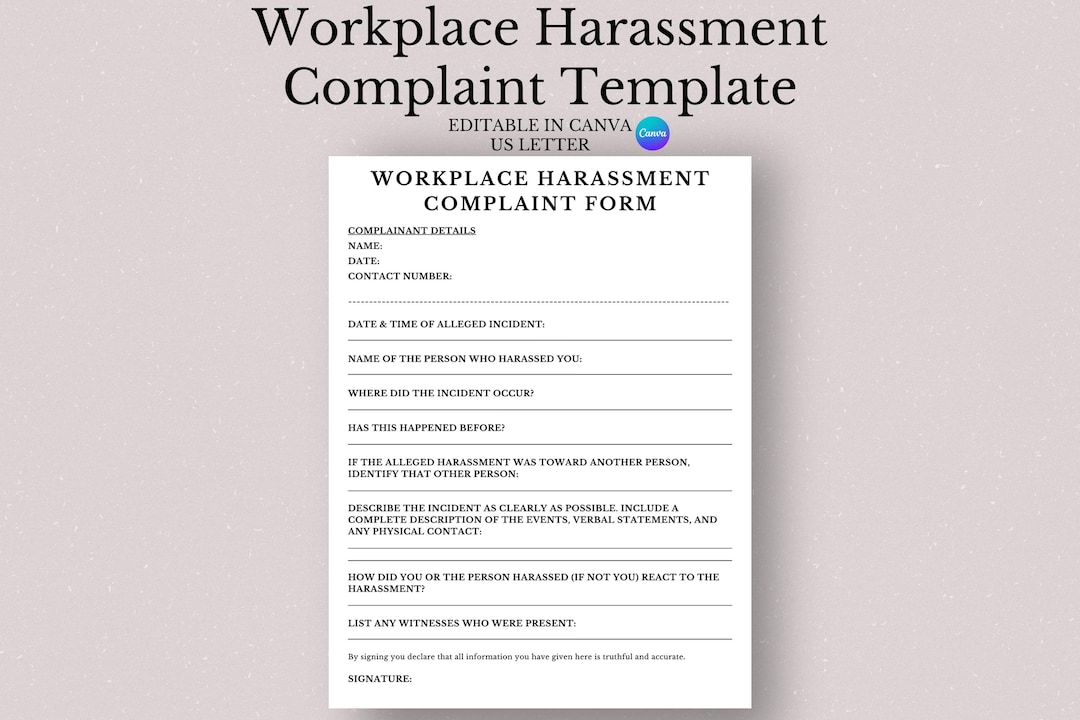 Workplace Harassment Complaint Template | Editable HR Form (canva, PDF ...