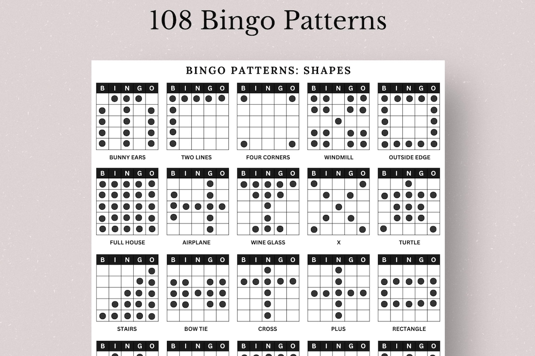 108 Bingo Patterns, Printable Bingo Patterns, Bingo Alphabet, Numbers ...