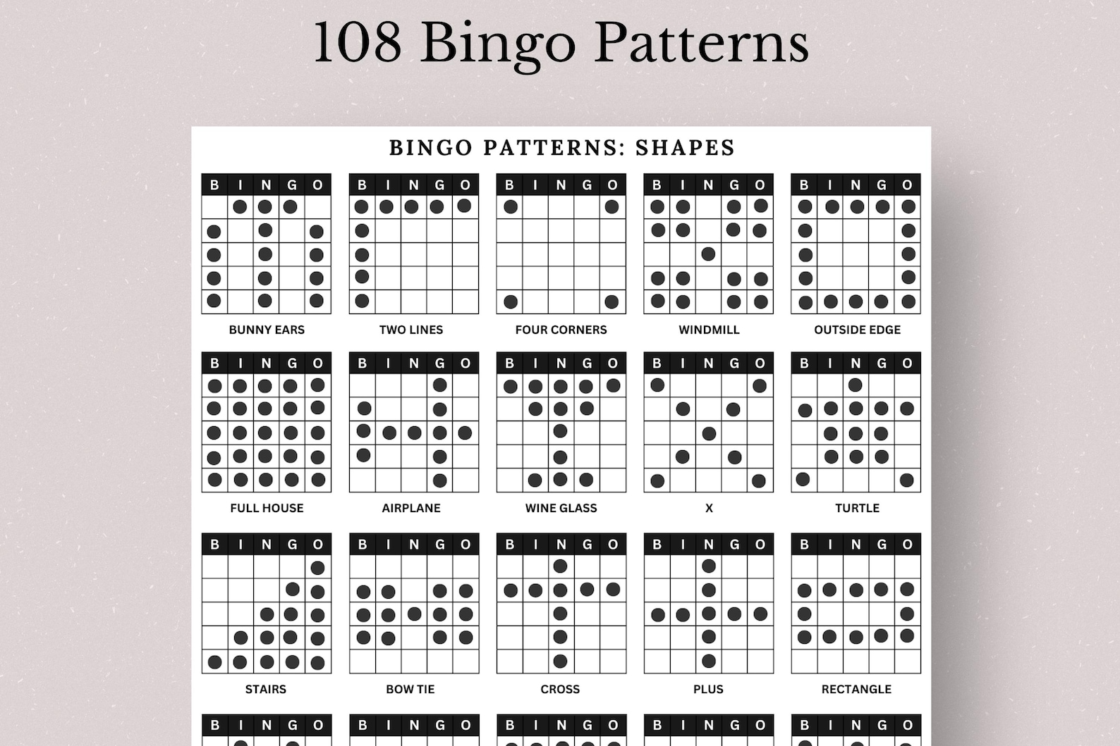 108 Bingo Patterns, Printable Bingo Patterns, Bingo Alphabet, Numbers ...