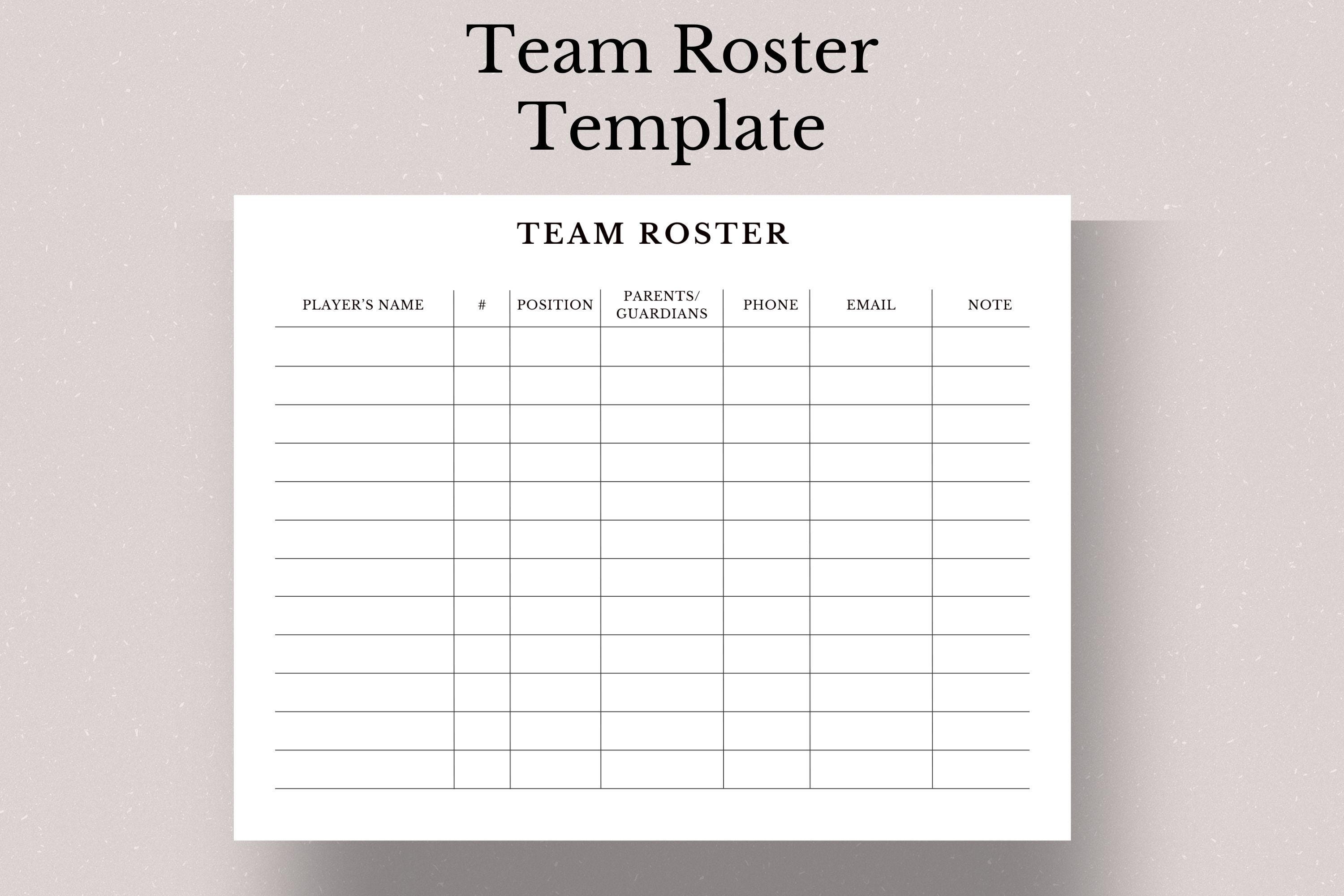 Team Roster Template, Sports Team Player List, Team List, Players List ...