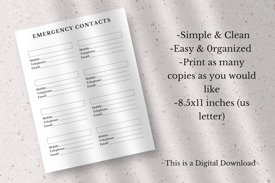 Emergency Contacts Log, Emergency Contacts Details, Medical Contacts ...