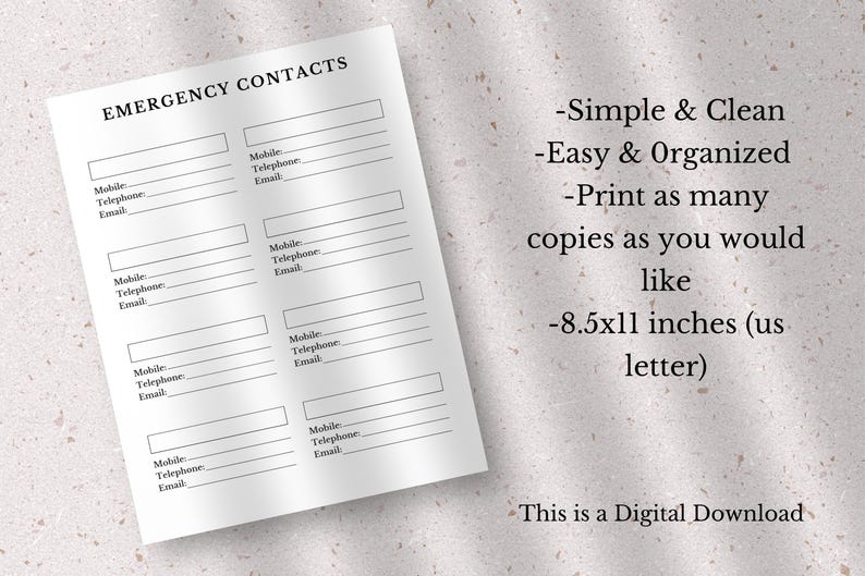 Emergency Contacts Log, Emergency Contacts Details, Medical Contacts ...