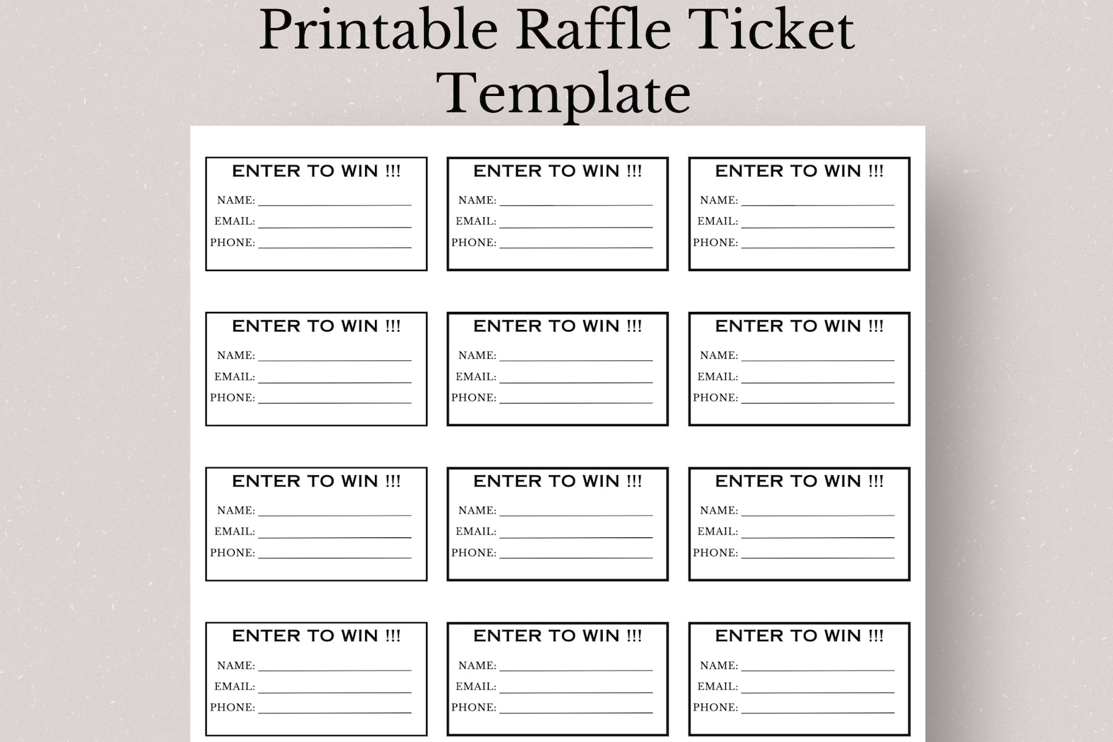 Printable Raffle Ticket Template, Lucky Draw Contest Ticket, Enter to ...