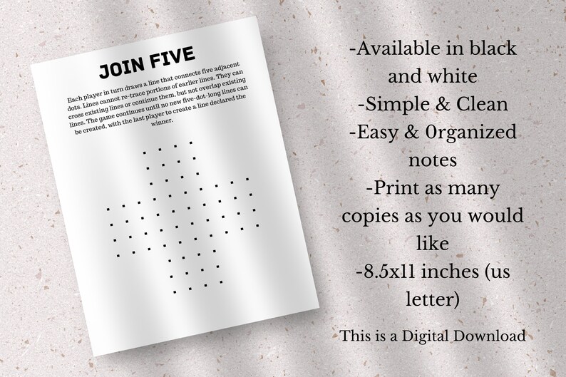 Printable Join Five Game Template, Printable Join Five Sheet, Join Five ...