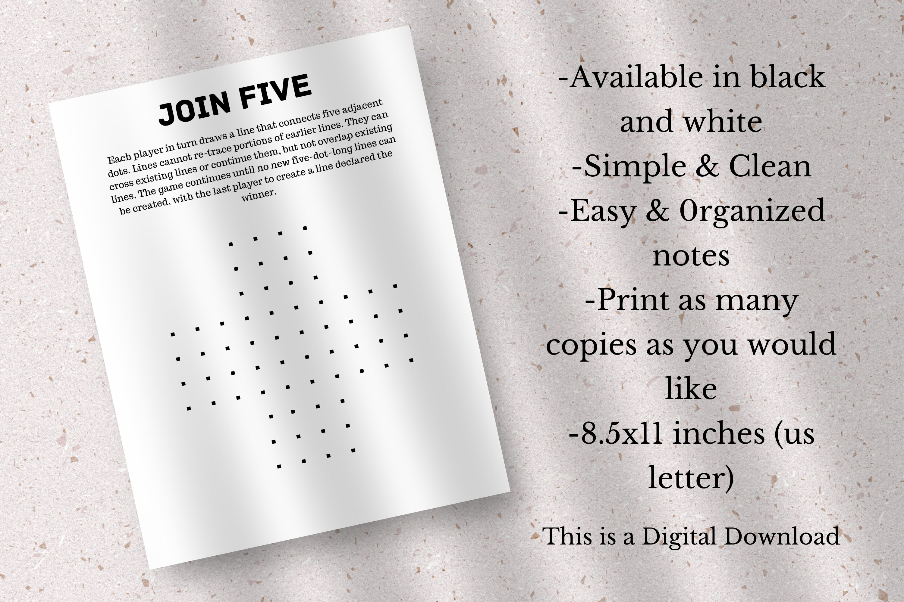 Printable Join Five Game Template, Printable Join Five Sheet, Join Five ...