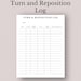 Turn and Reposition Log, Patient Positioning and Turn Chart, Patient ...
