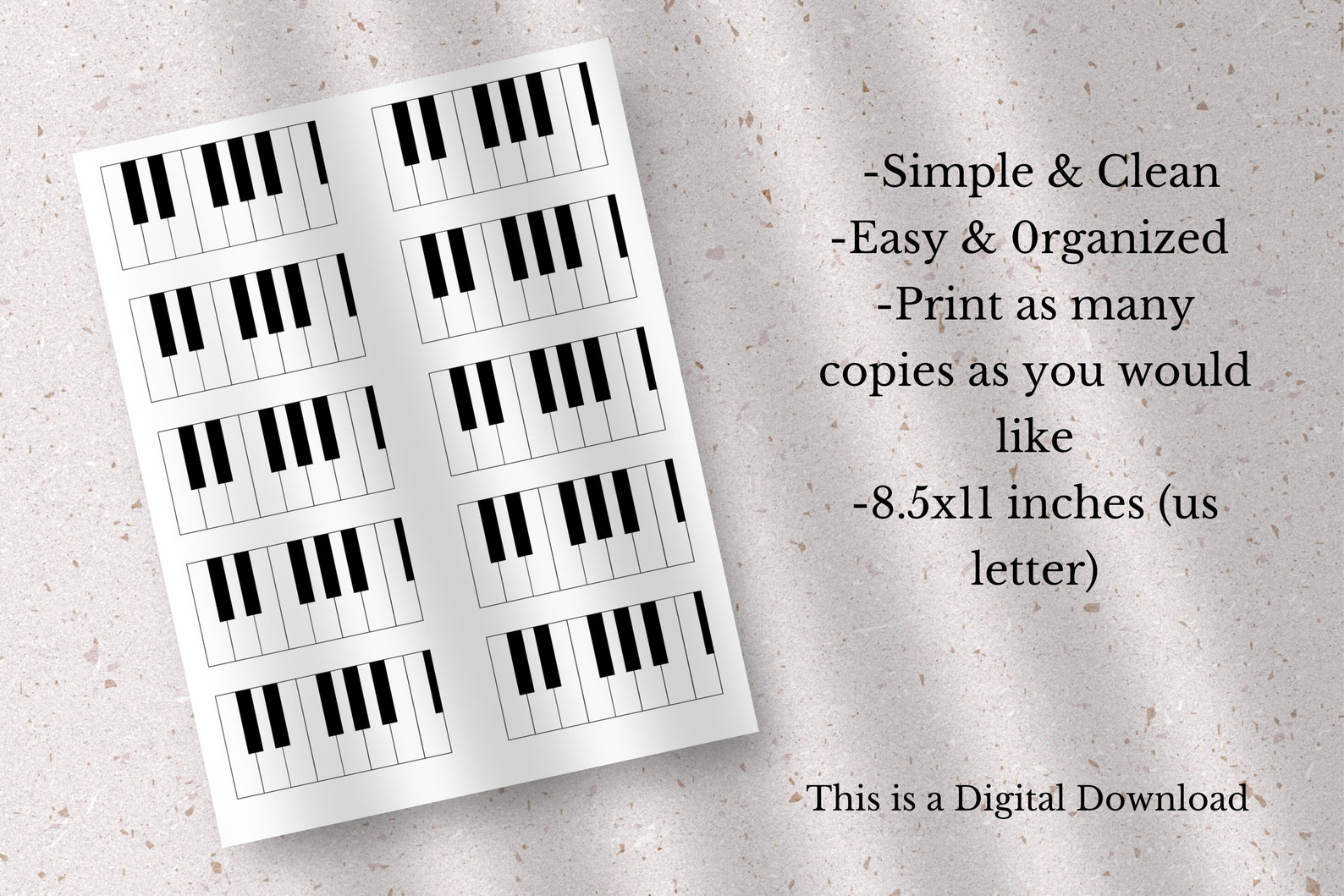 Printable Blank One Octave Piano Template, Blank Piano Paper, Printable ...