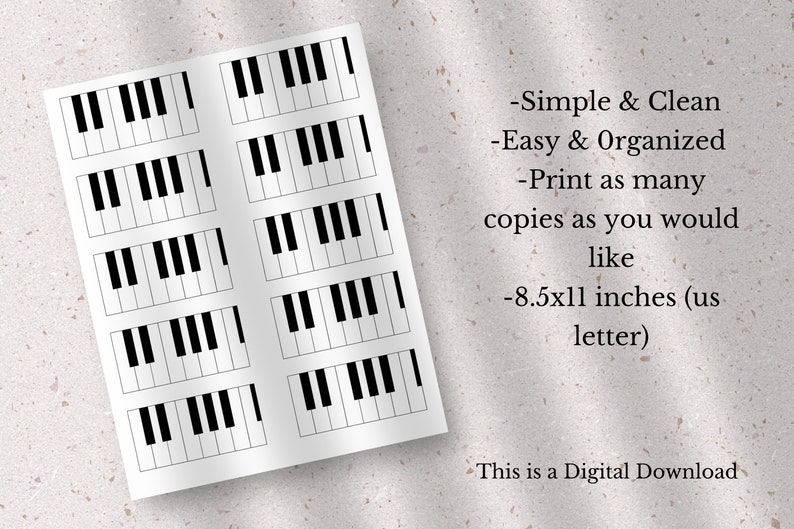 Printable Blank One Octave Piano Template, Blank Piano Paper, Printable ...