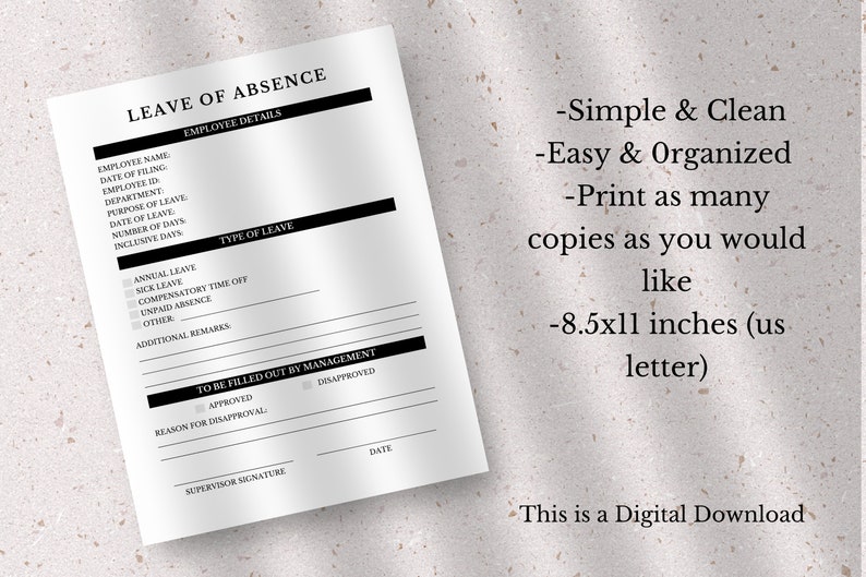 Editable Leave of Absence Form Template, Employee Leave of Absence ...