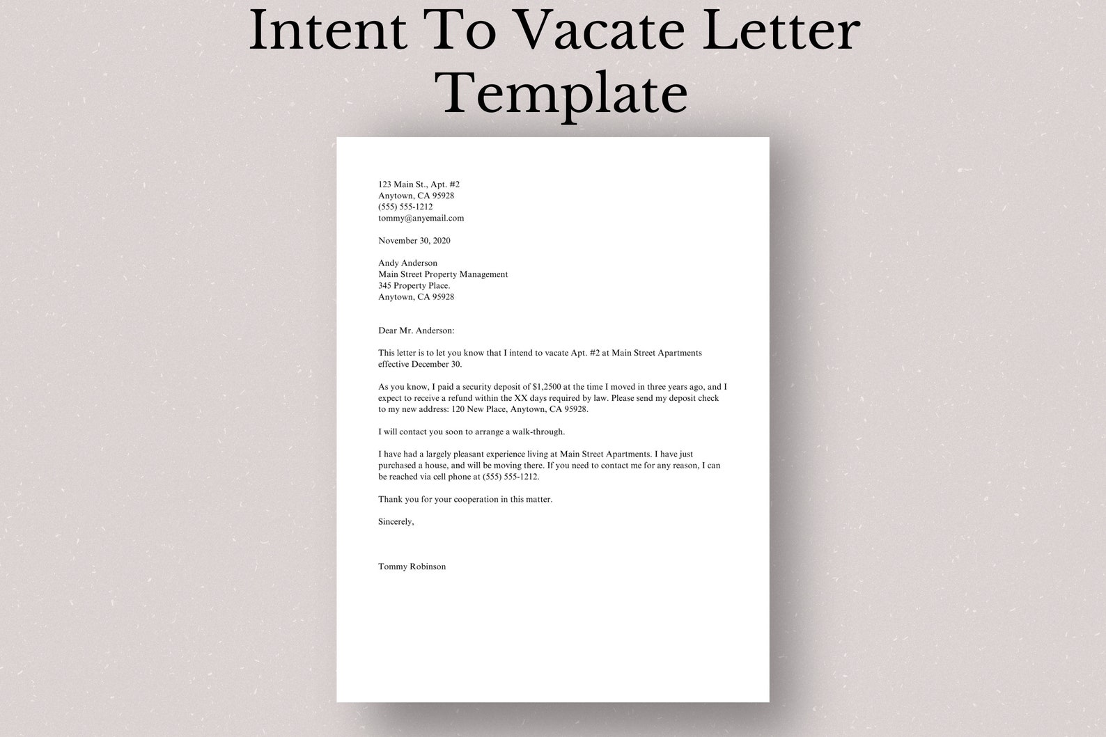 Intent to Vacate Apartment Template, Editable Template, Intent to ...