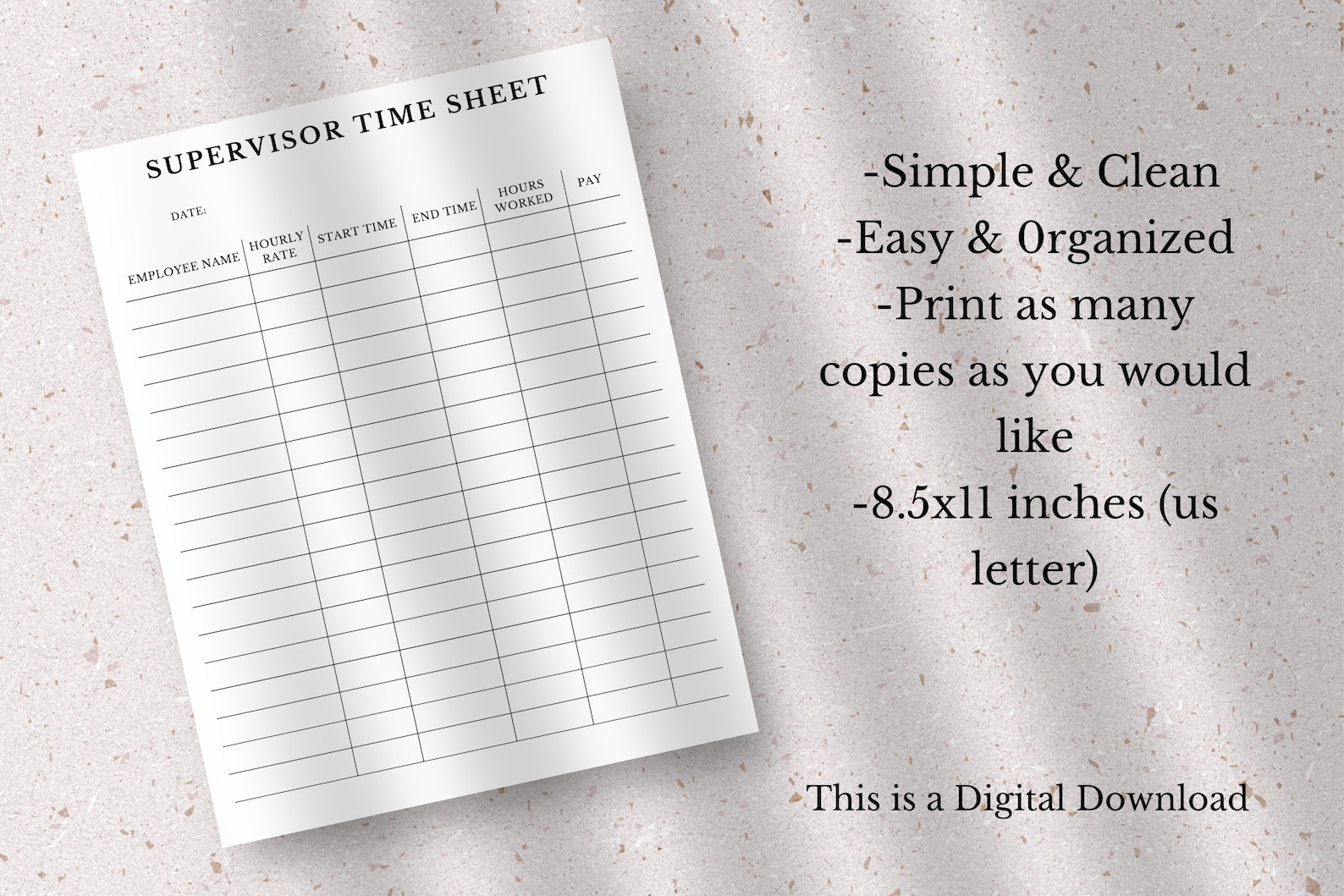 Supervisor Time Sheet, Supervisor Employee Work Log Sheet, Clock in and ...