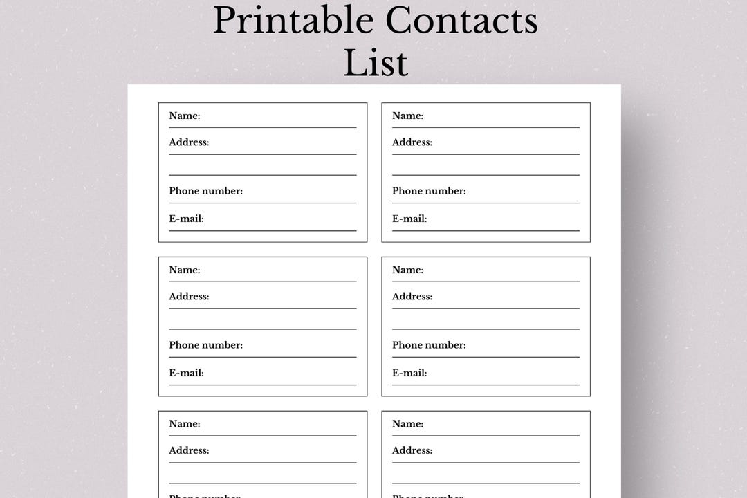 Simple Contacts Log Printable Contacts List PDF Phone & Address Log ...