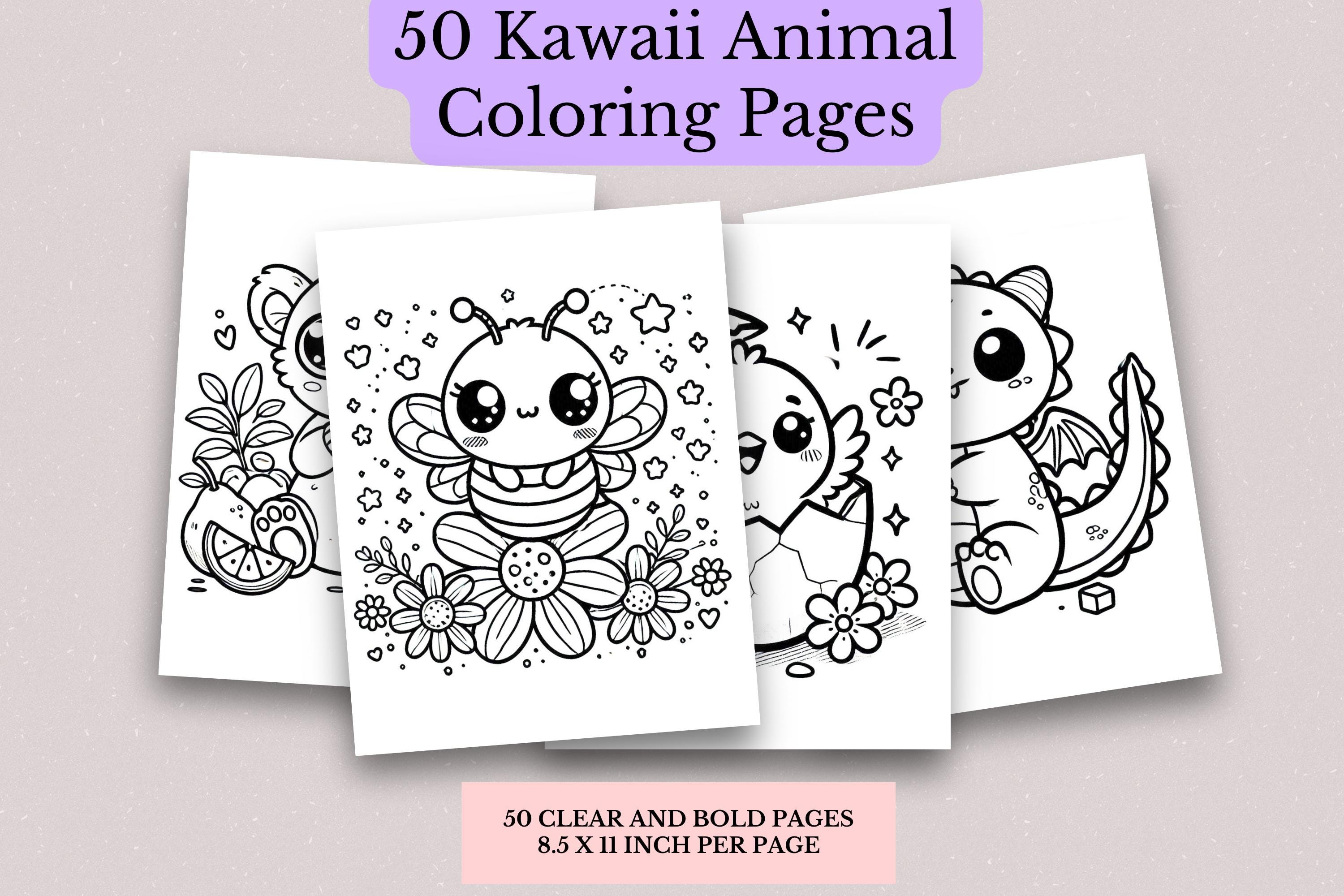 50 Kawaii Animals Coloring Pages for Kids Bundle. Animal Coloring ...