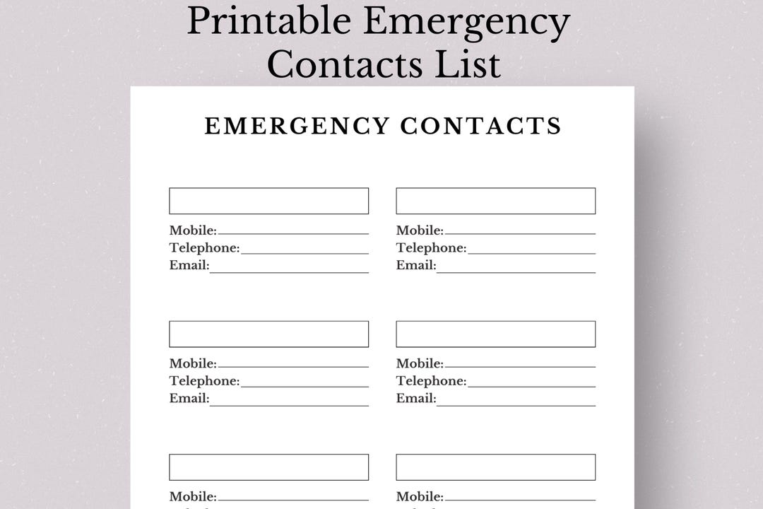 Emergency Contacts List Printable, Medical Details (digital Download ...
