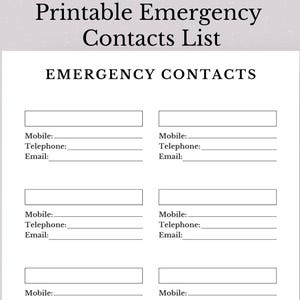 Emergency Contacts Log, Emergency Contacts Details, Medical Contacts ...