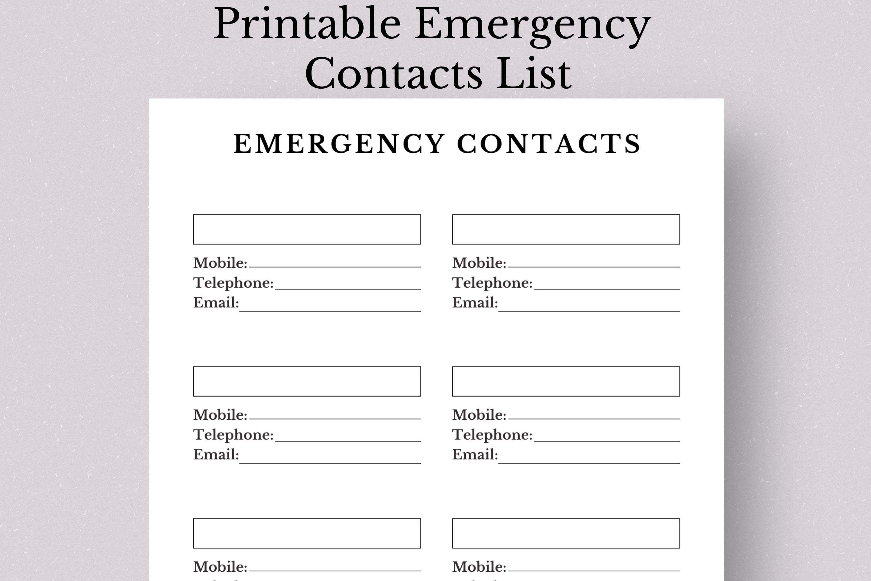 Emergency Contacts Log, Emergency Contacts Details, Medical Contacts ...