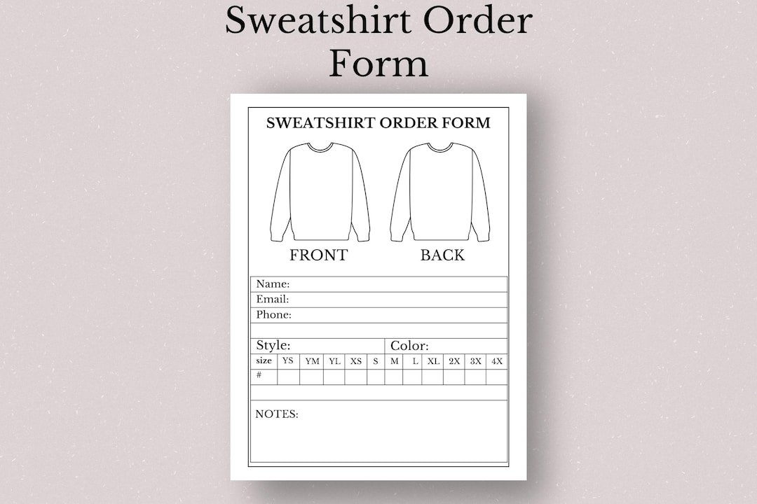 Sweatshirt Order Form, Sweatshirt Order Form Template PDF, Crewneck ...
