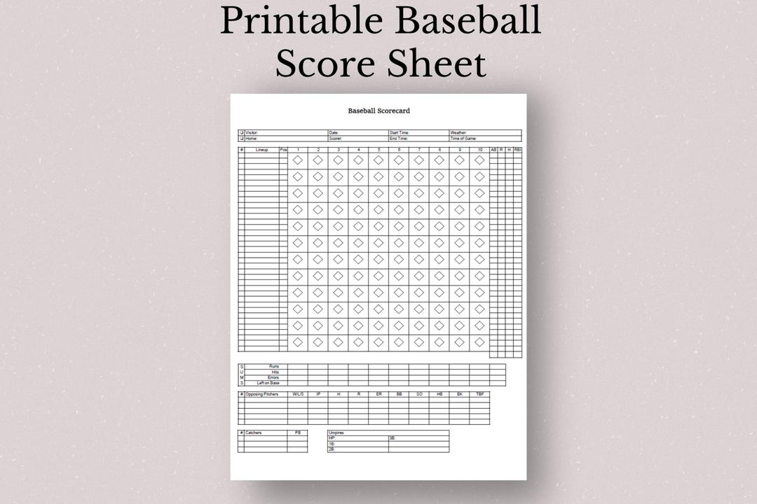 Baseball Score Sheet Template, Printable Baseball Score Card, Printable ...