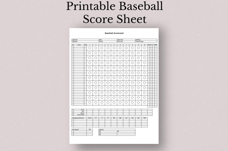 Baseball Score Sheet Template, Printable Baseball Score Card, Printable ...
