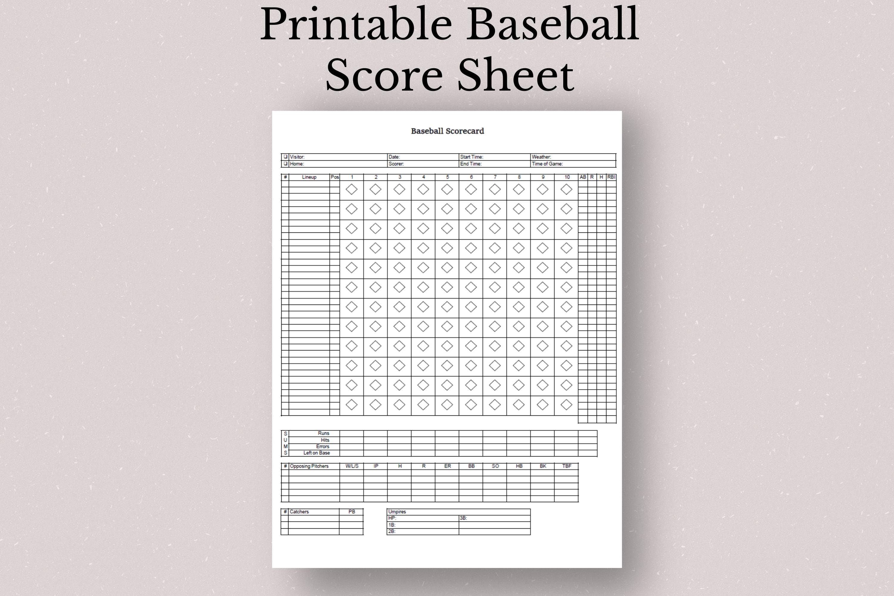 Baseball Score Sheet Template, Printable Baseball Score Card, Printable ...