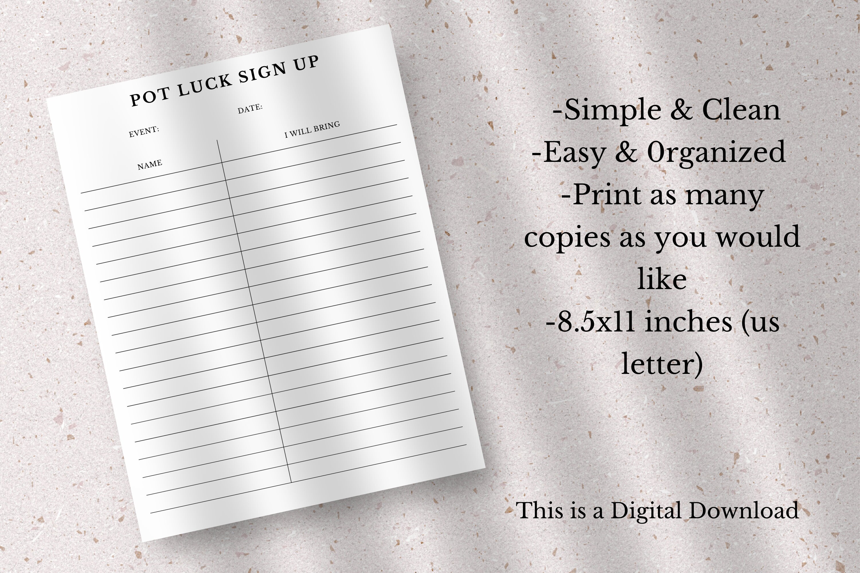 Pot Luck Sign up Sheet, Pot Luck Sheet, Sign-up Template, Food Potluck ...