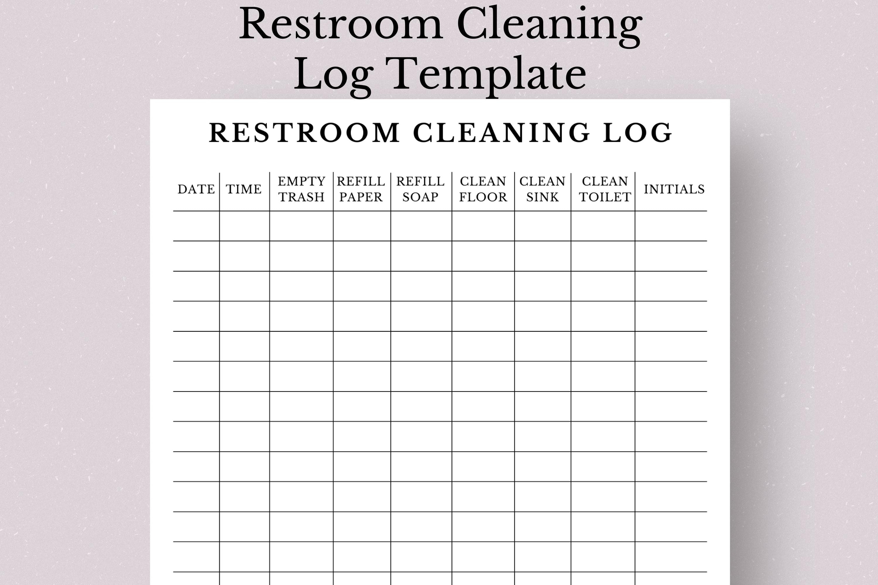 Restroom Cleaning Log, Cleaning Restroom Checklist, Cleaning Forms ...