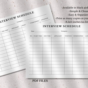 Printable Interview Schedule Template (PDF File) - Etsy