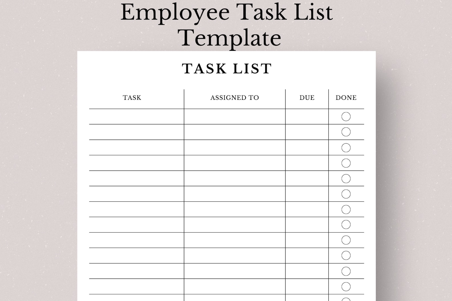 Printable Employee Task List Template, Employee Assignment Work Log ...
