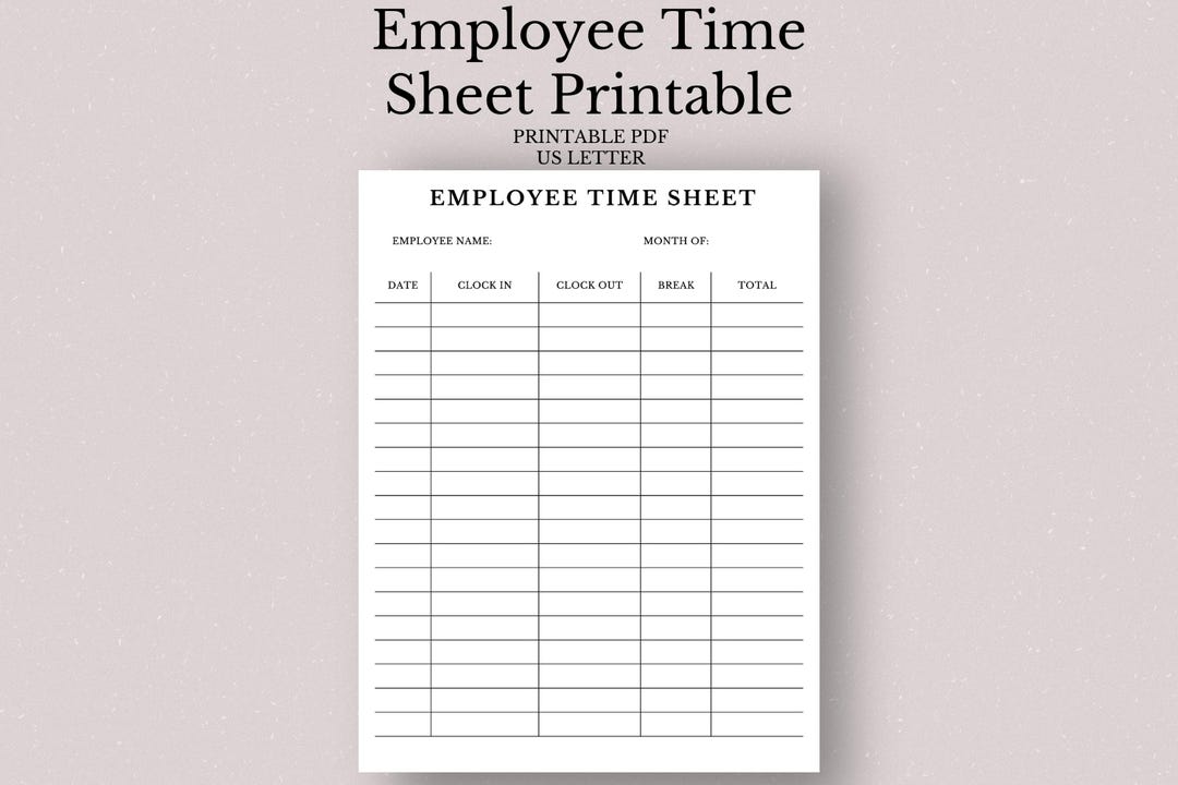 Employee Time Sheet Printable PDF | Time in Time Out + Break Hours ...