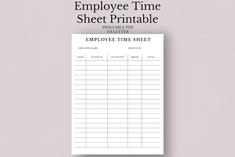 Employee Time Sheet Printable | Work Hours Log (PDF) - Etsy