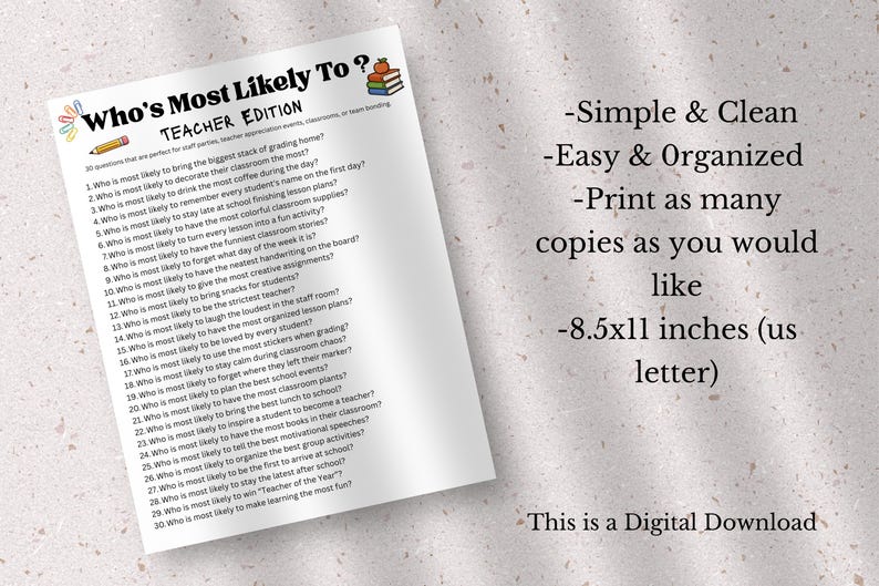 Teacher "who is Most Likely To" Game, Staff Party Activity (printable ...