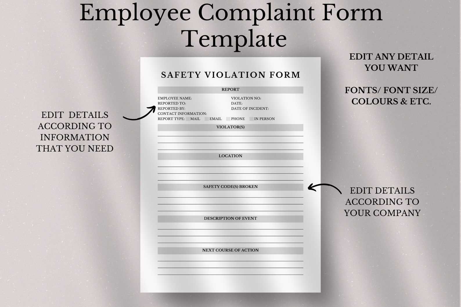 Editable Employee Safety Violation Form Template (canva, PDF) - Etsy