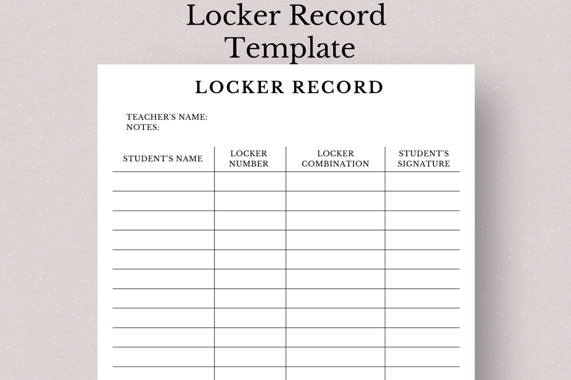 Printable Locker Record Template (digital Download) - Etsy