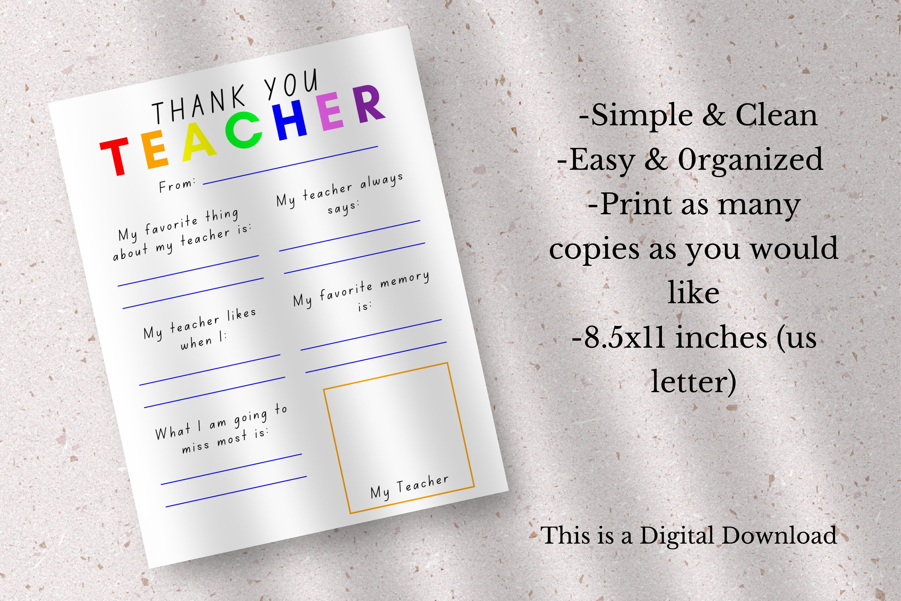 Thank You Teacher Printable, All About My Teacher, Teacher Appreciation ...