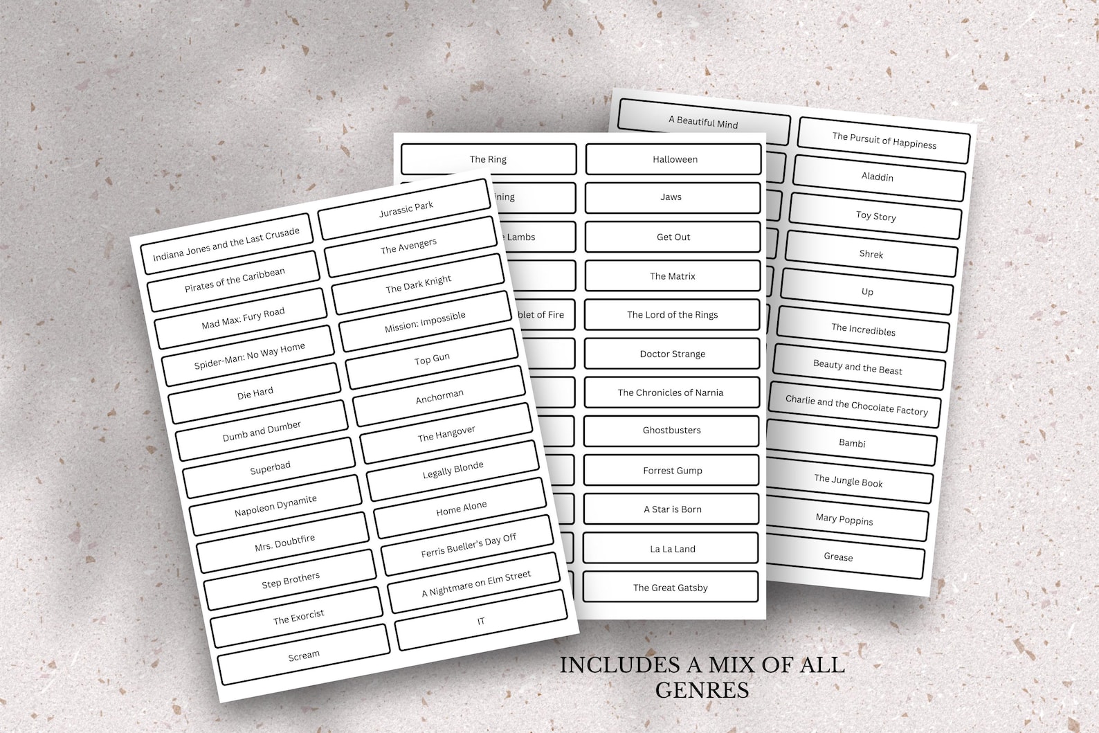 Movie Charades, 100 Printable Movies, Family Game Night (digital ...
