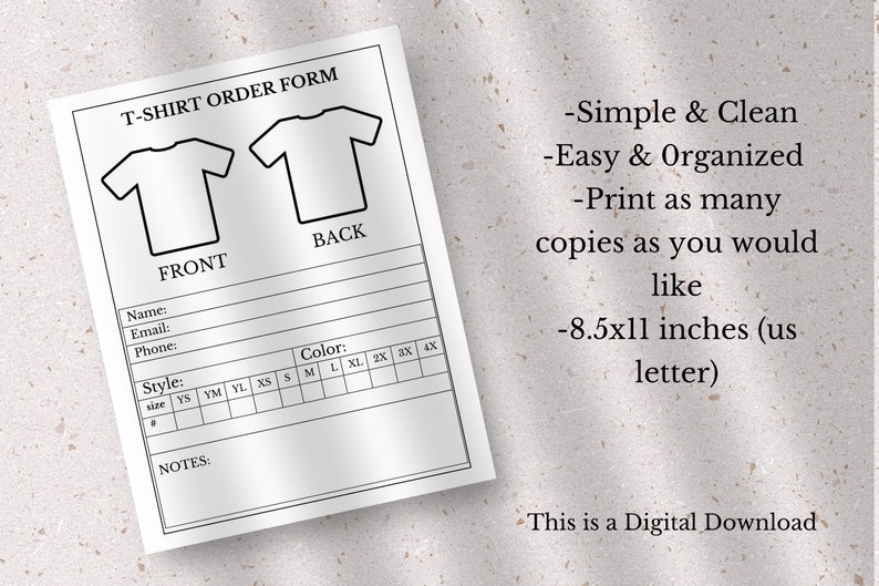 T-shirt Order Form Printable, Custom Apparel Tracker (PDF) - Etsy